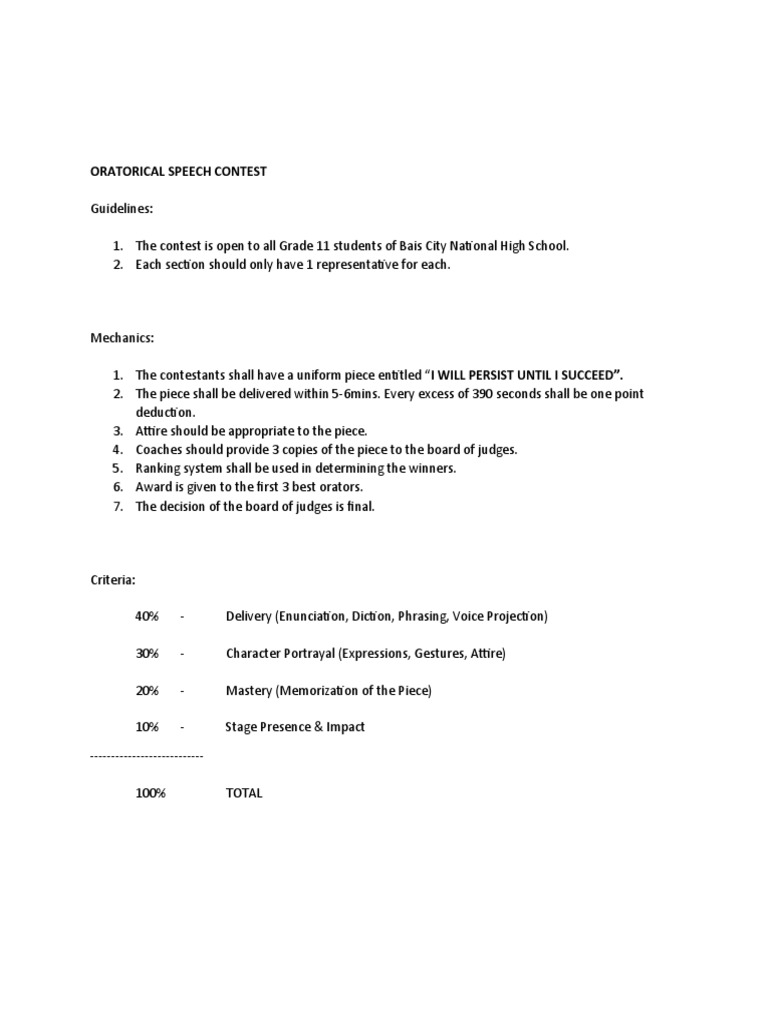 Grade 11 Oratorical Contest Guidelines | PDF