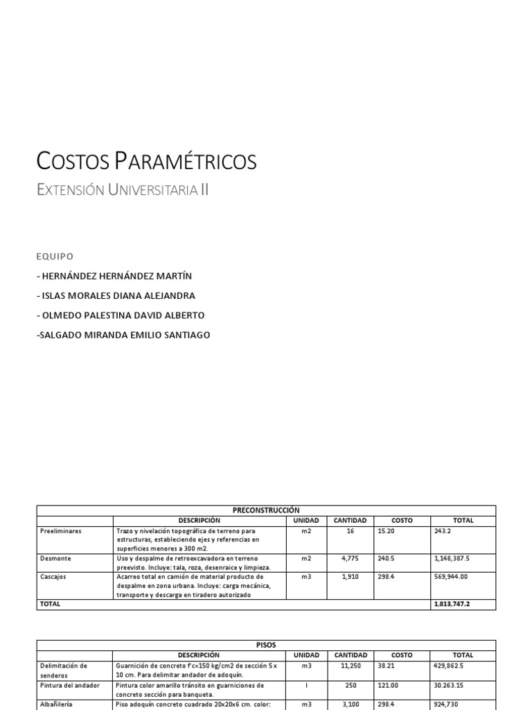 Costos Parametricos | PDF