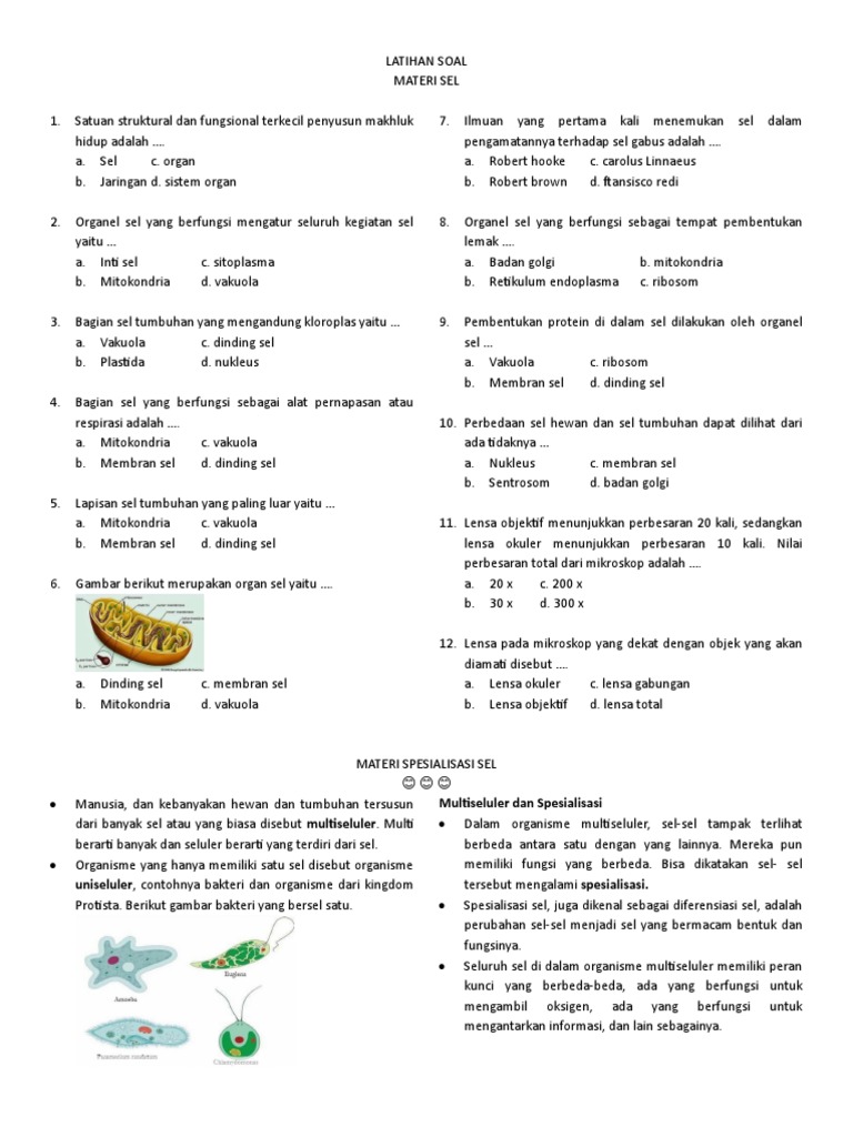 LATIHAN SOAL-SEL Dan PEMBAHASAN SEL BAKTERI | PDF