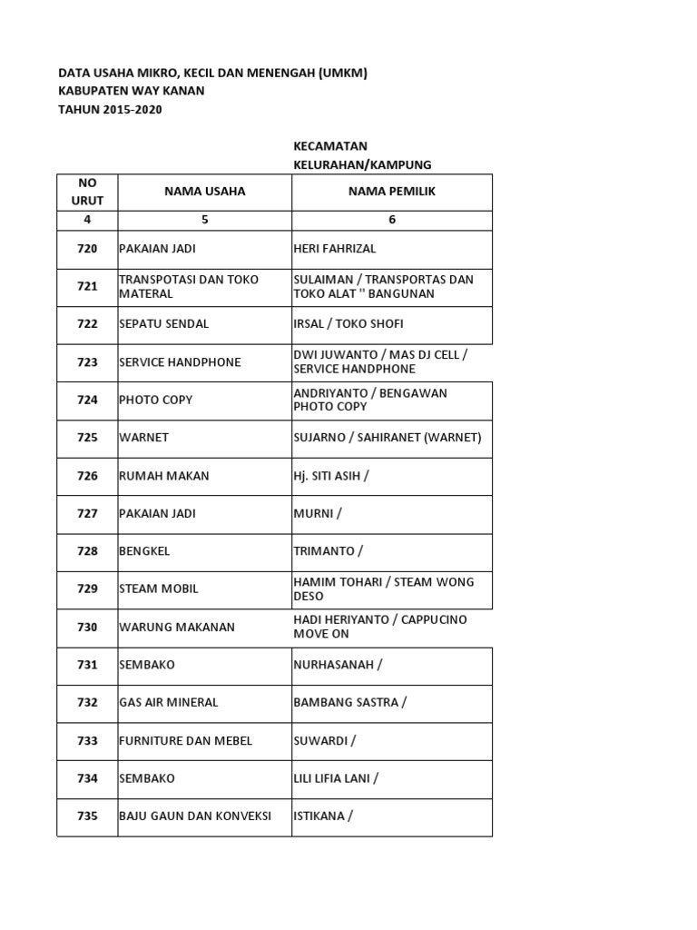 Data Umkm 2020 Baradatu | PDF