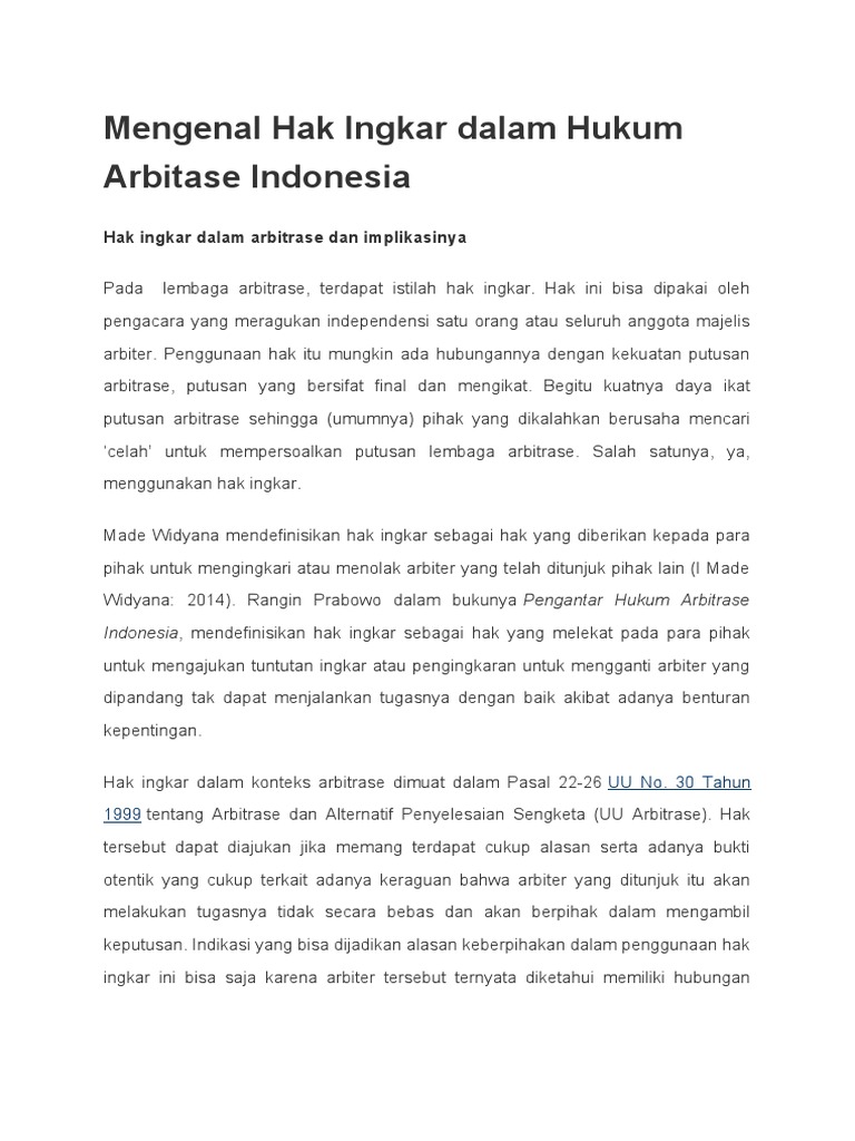 Mengenal Hak Ingkar Dalam Hukum Indonesia HAdi | PDF