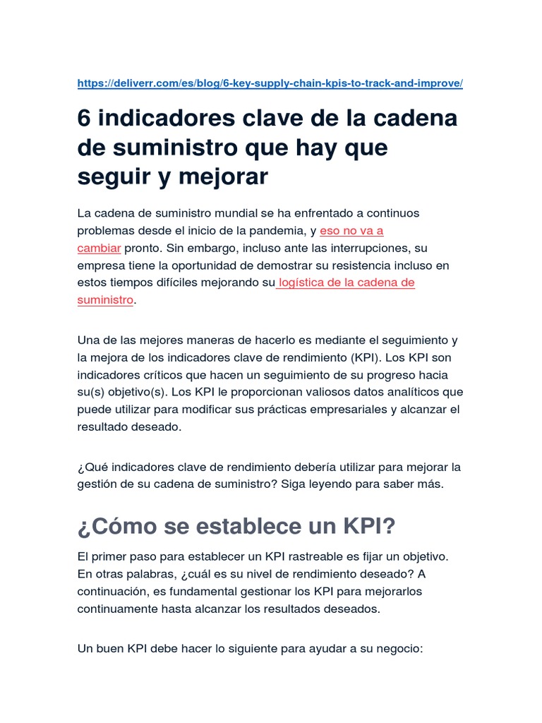 Seis Indicadores Clave en SCM 2022 | PDF | Indicador de rendimiento ...
