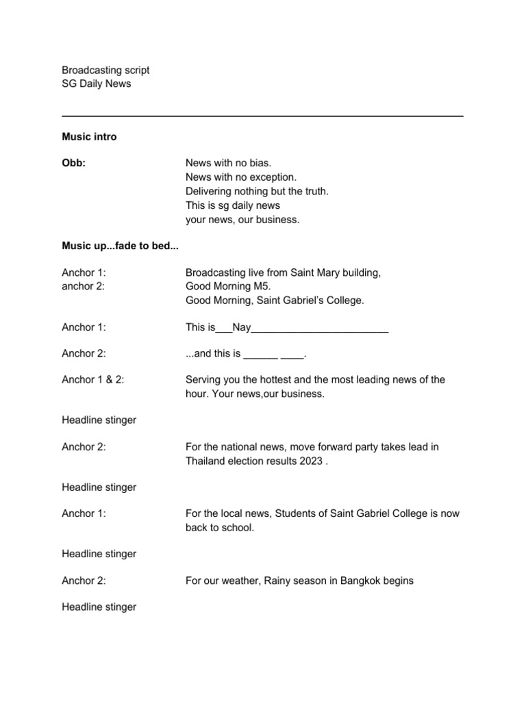 Broadcasting Script For Morning Programme | PDF | National Basketball ...