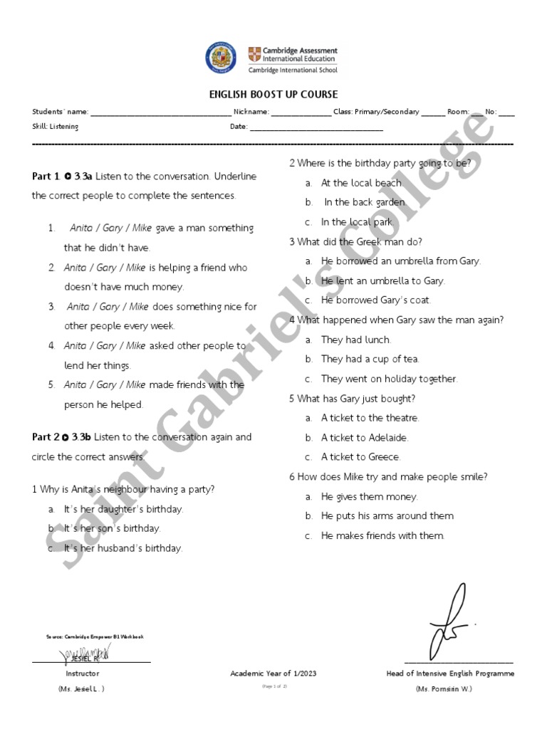 English Boost Up Course B1 Jesiel Lampad Week 3 | PDF | Human ...