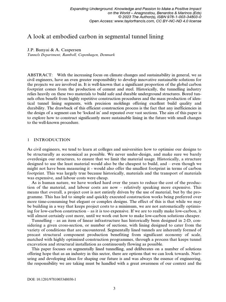 A Look at Embodied Carbon in Segmental Tunnel Lining | PDF