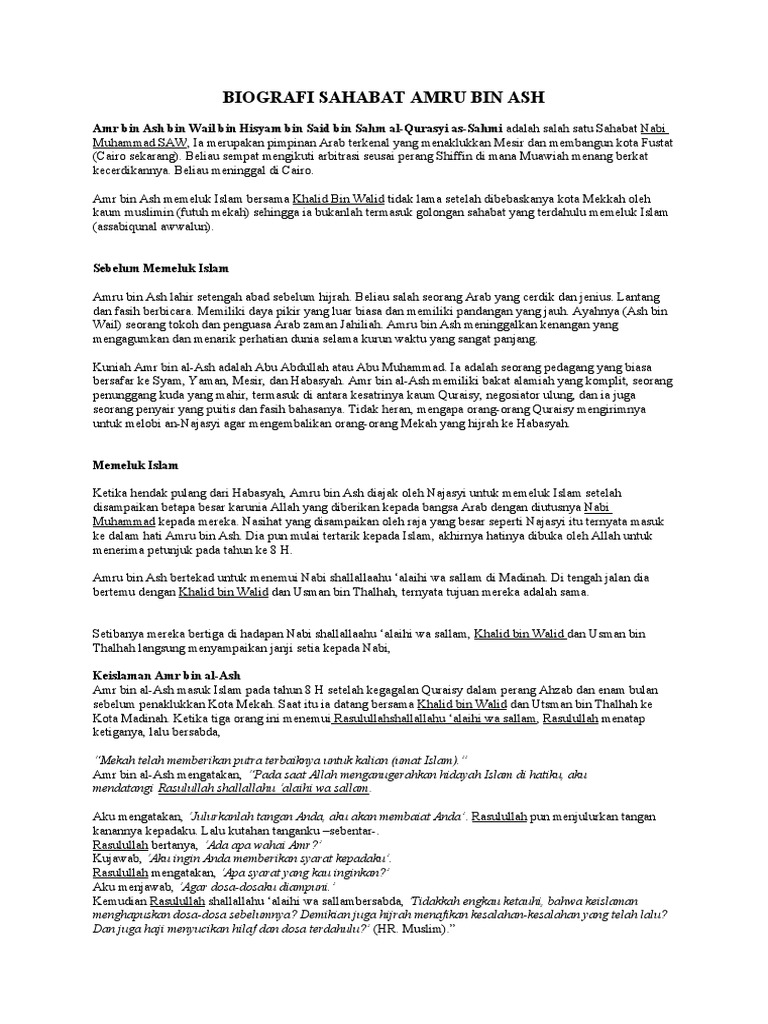 Biografi Amru Bin Ash | PDF | Sejarah | Klasik