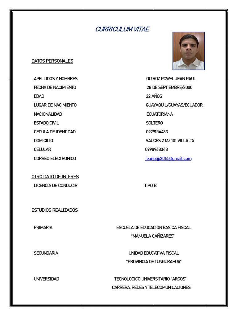 CV de Jean Paul Quiroz: Experiencia y Educación | PDF