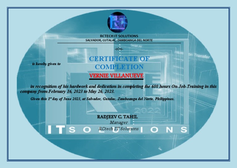 Certificate of Recognition Ojt (New) | PDF