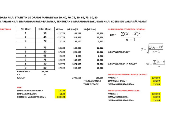 Soal Jawab Nilai Statistik 10 Orang Mahasiswa 50-File Word | PDF
