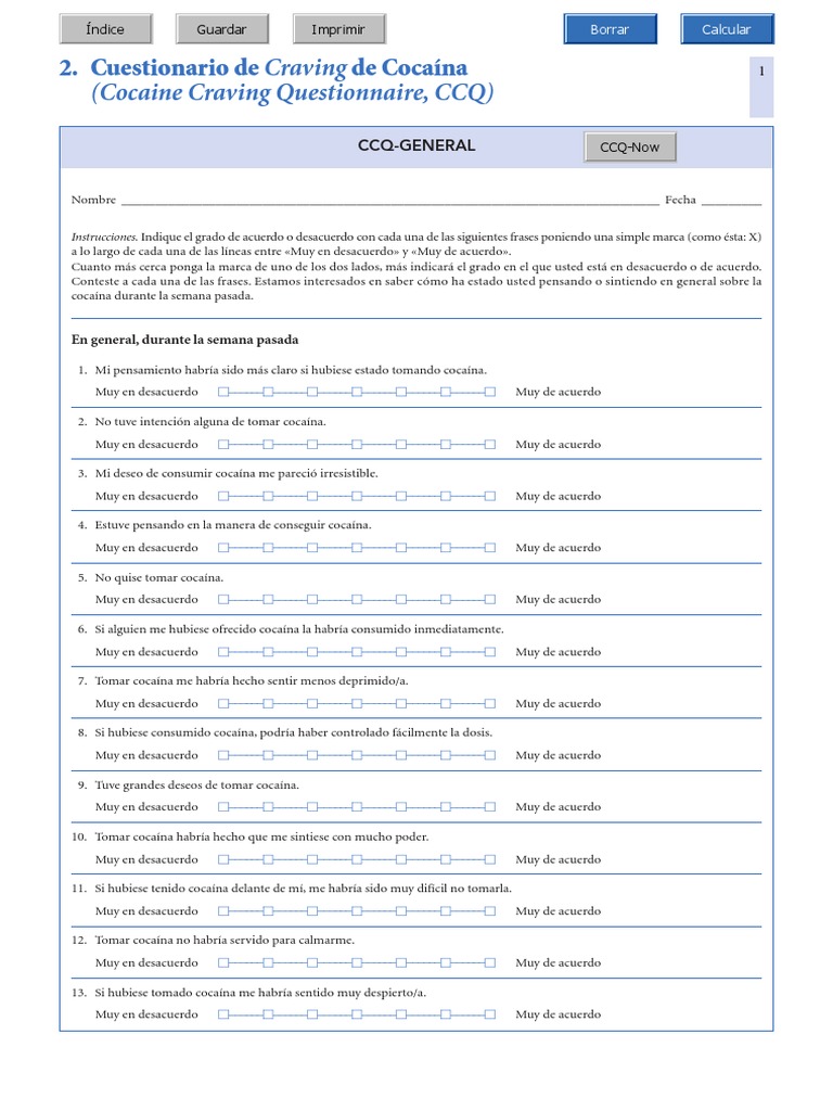 Cuestionario de Craving de Cocaína | PDF