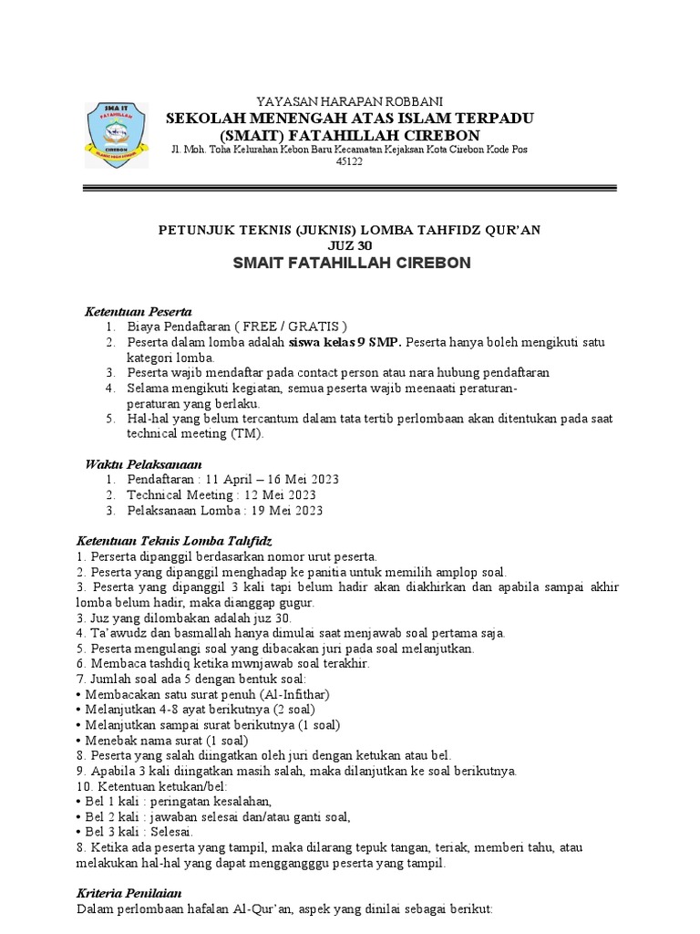 Juknis Lomba Tahfidz | PDF