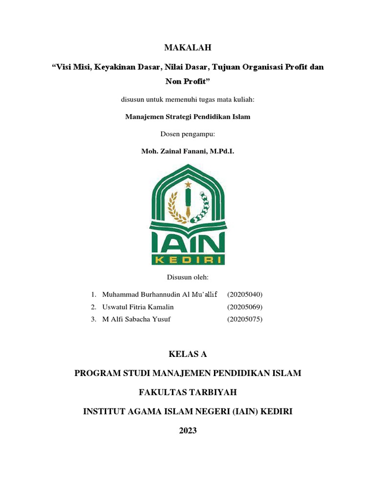 K5 - Visi, Misi, Keyakinan Dasar, Nilai Dasar, Tujuan Organisasi Profit ...