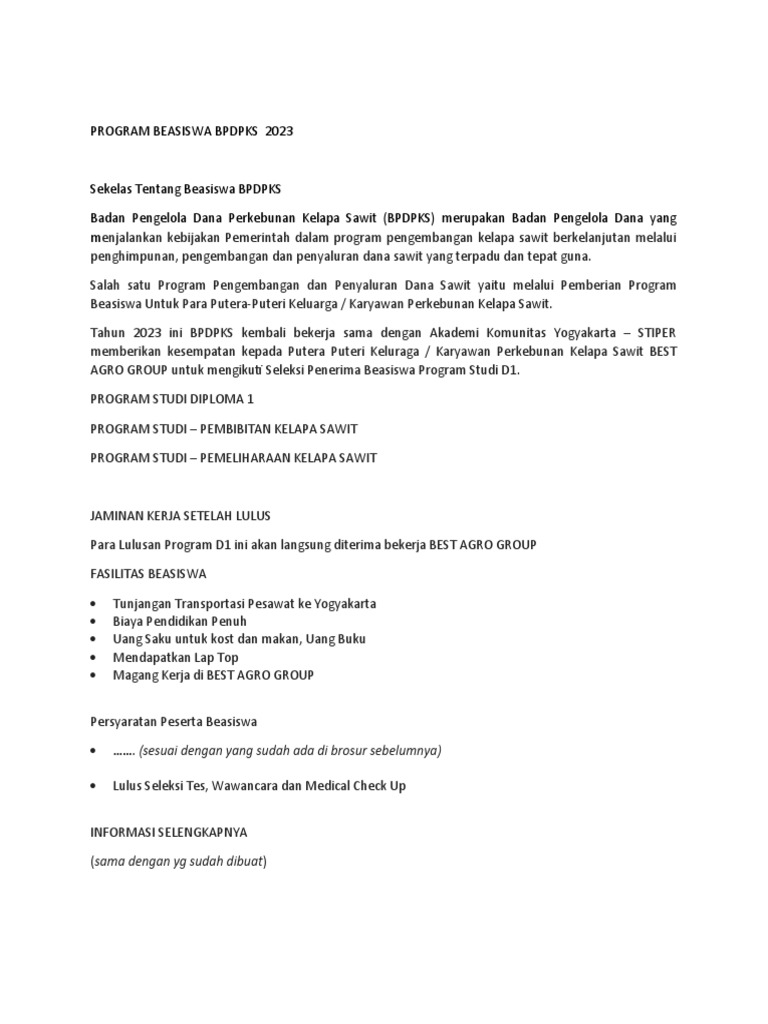 Program Beasiswa BPDPKS 2023 | PDF | Bisnis