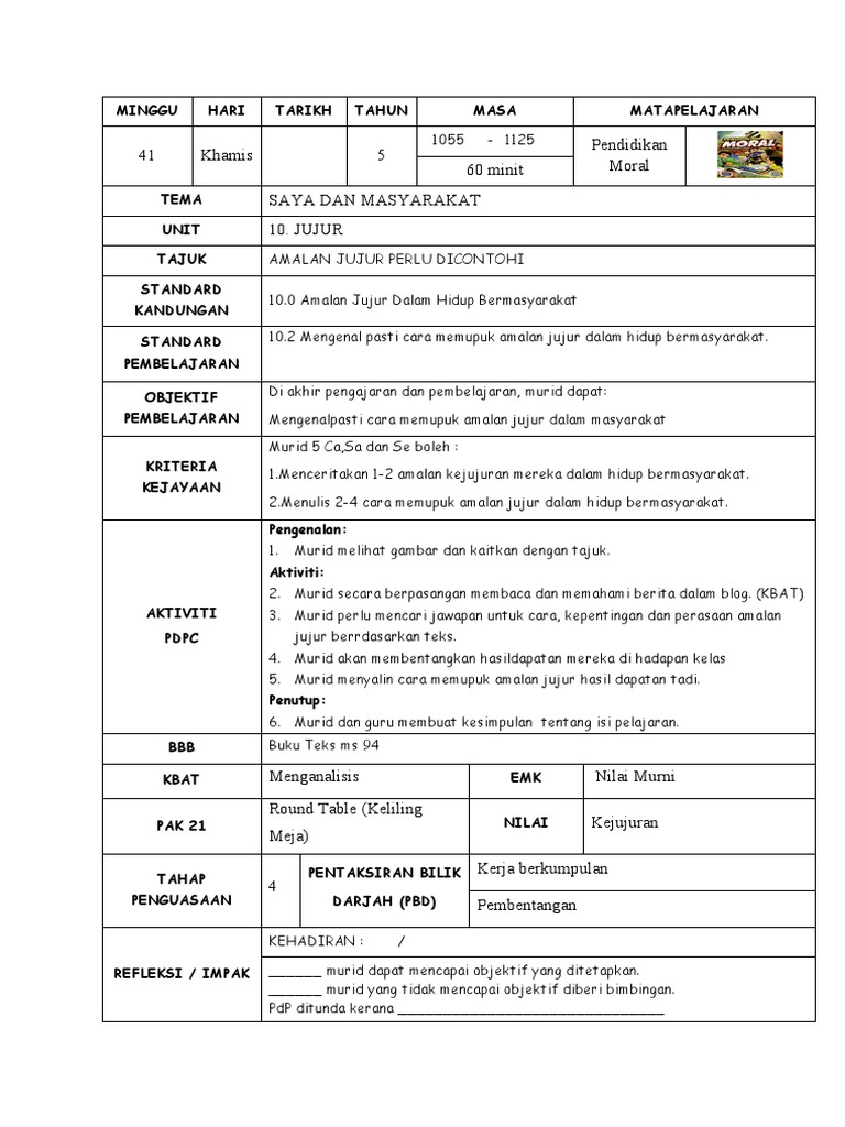 RPH TS 25 Pen Moral Tahun 5 | PDF | Karier & Perkembangan