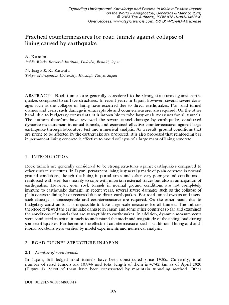 Practical Countermeasures For Road Tunnels Against Collapse of Lining Caused by Earthquake ...
