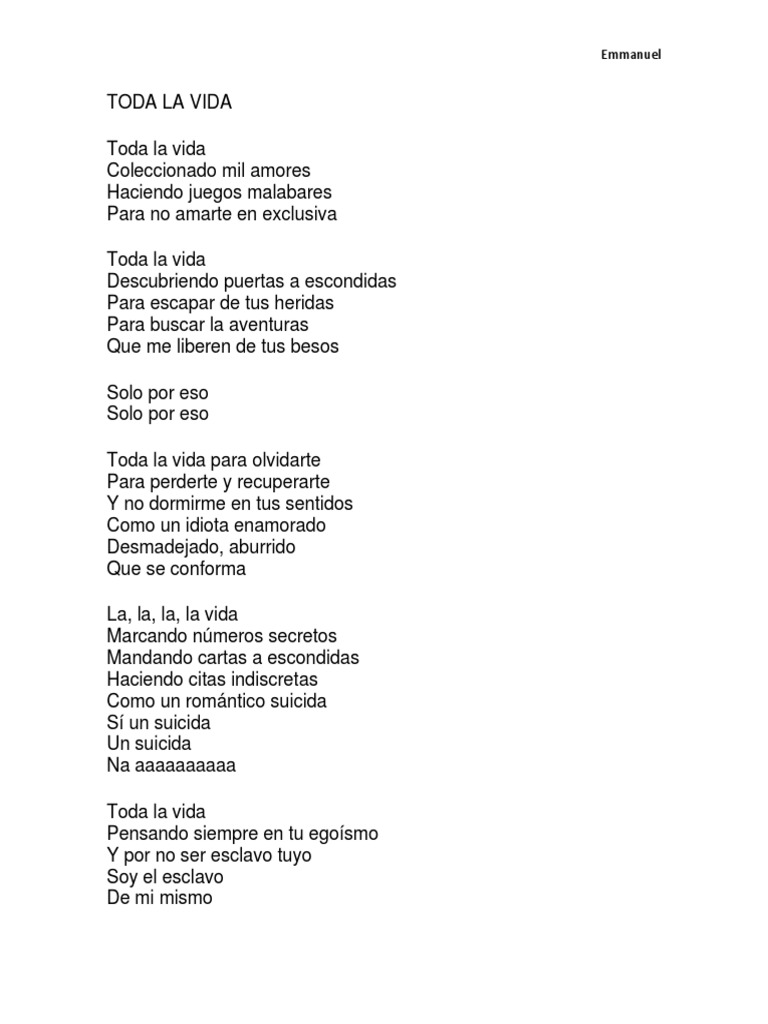 Toda La Vida - Emmanuel | PDF | Novela negra, policíaca y suspenso | Poesía