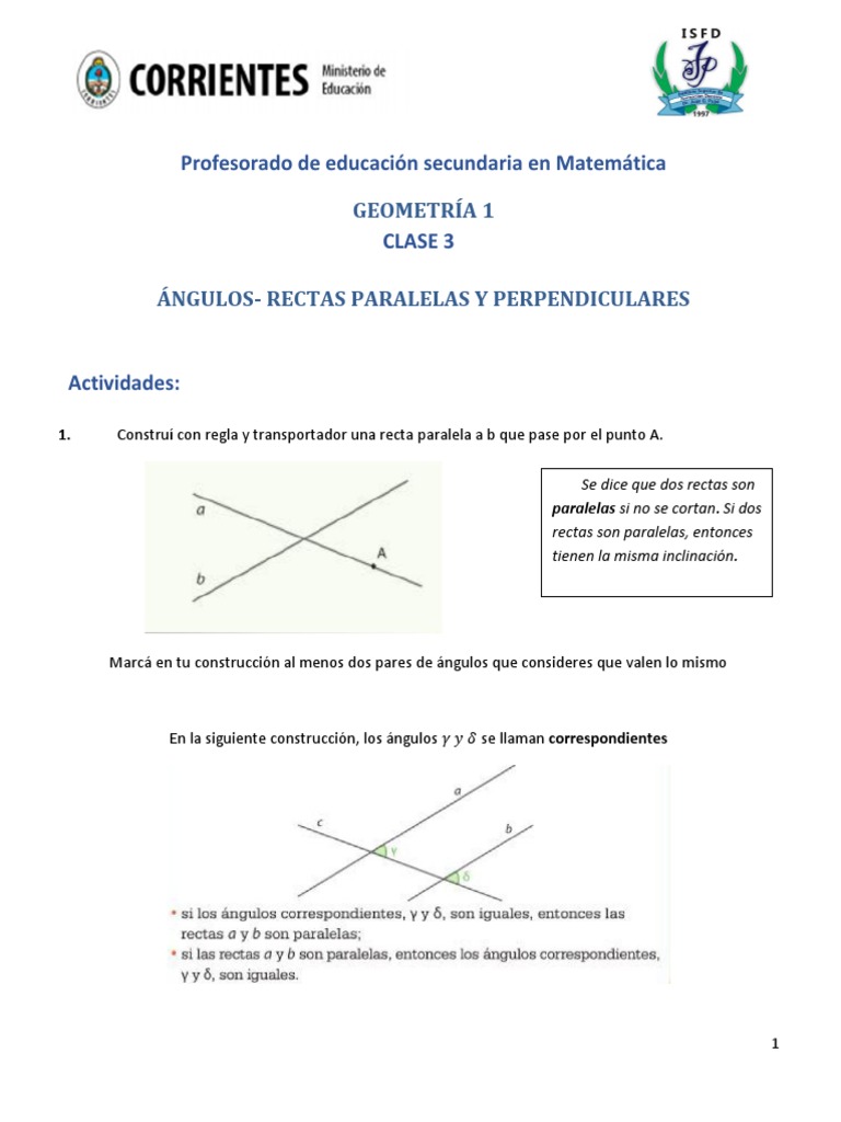 CLASE 3-Rectas Paralelas y Perpendiculares | PDF | Ángulo | Perpendicular