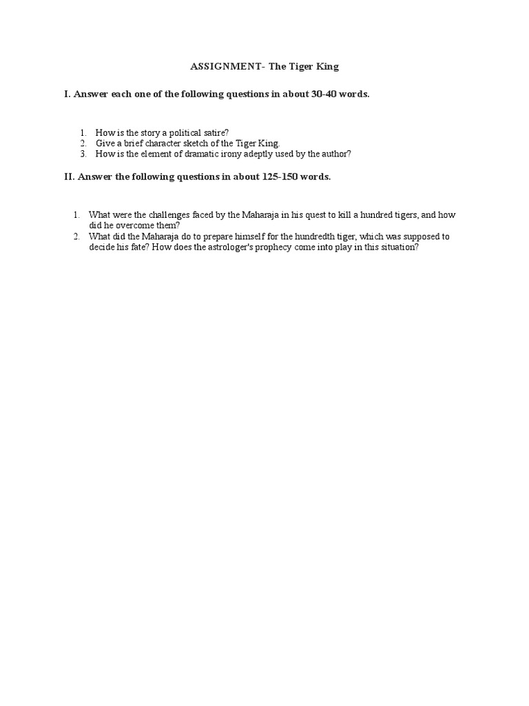 Assignment Set A The Tiger King | PDF
