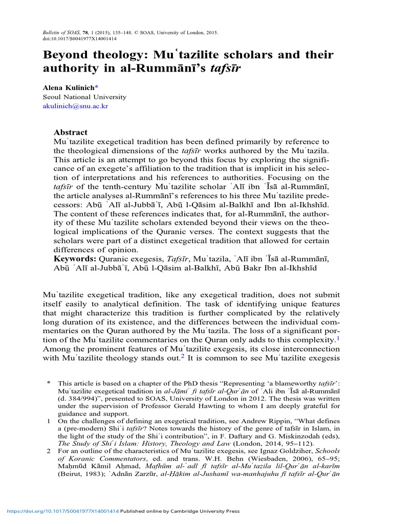 Beyond Theology Mutazilite Scholars and Their Authority in Al Rummanis ...