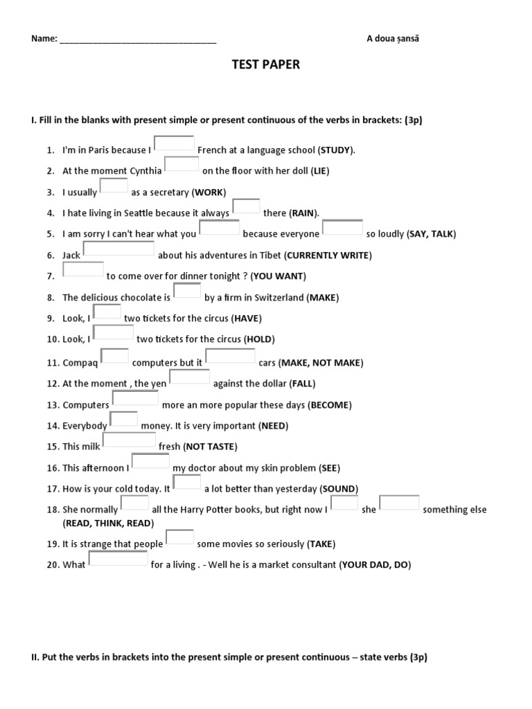 Present simple test | PDF