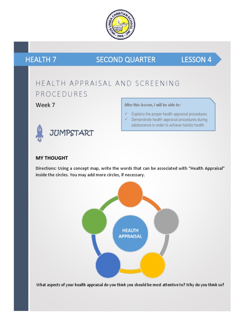 Health 7 - Lesson 4 - Health Appraisal and Screening Procedure | PDF