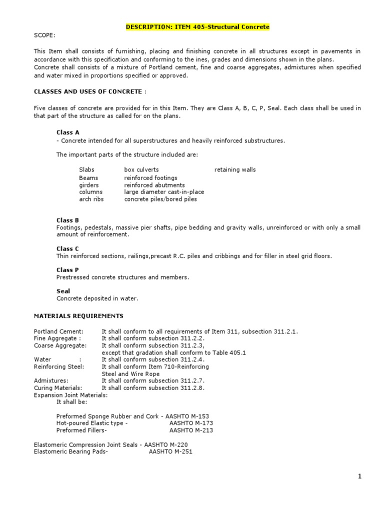 DESCRIPTION: ITEM 405-Structural Concrete | PDF | Concrete ...