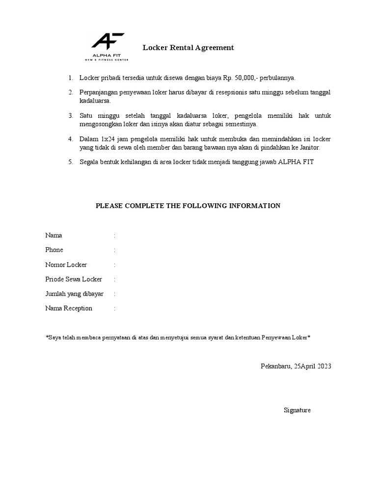 Locker Rental Agreement | PDF