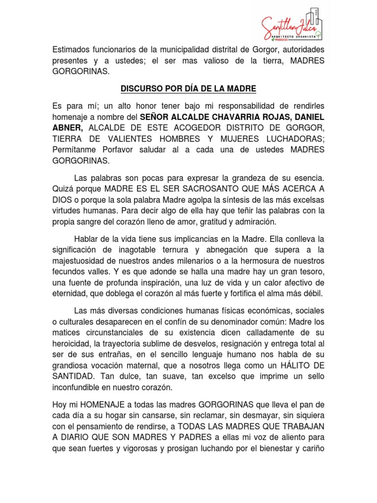 DISCURSO POR DIA DE LA MADRE | PDF