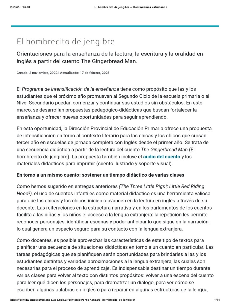 Actividades del Hombrecito de Jengibre | PDF | Enseñando | Cuentos