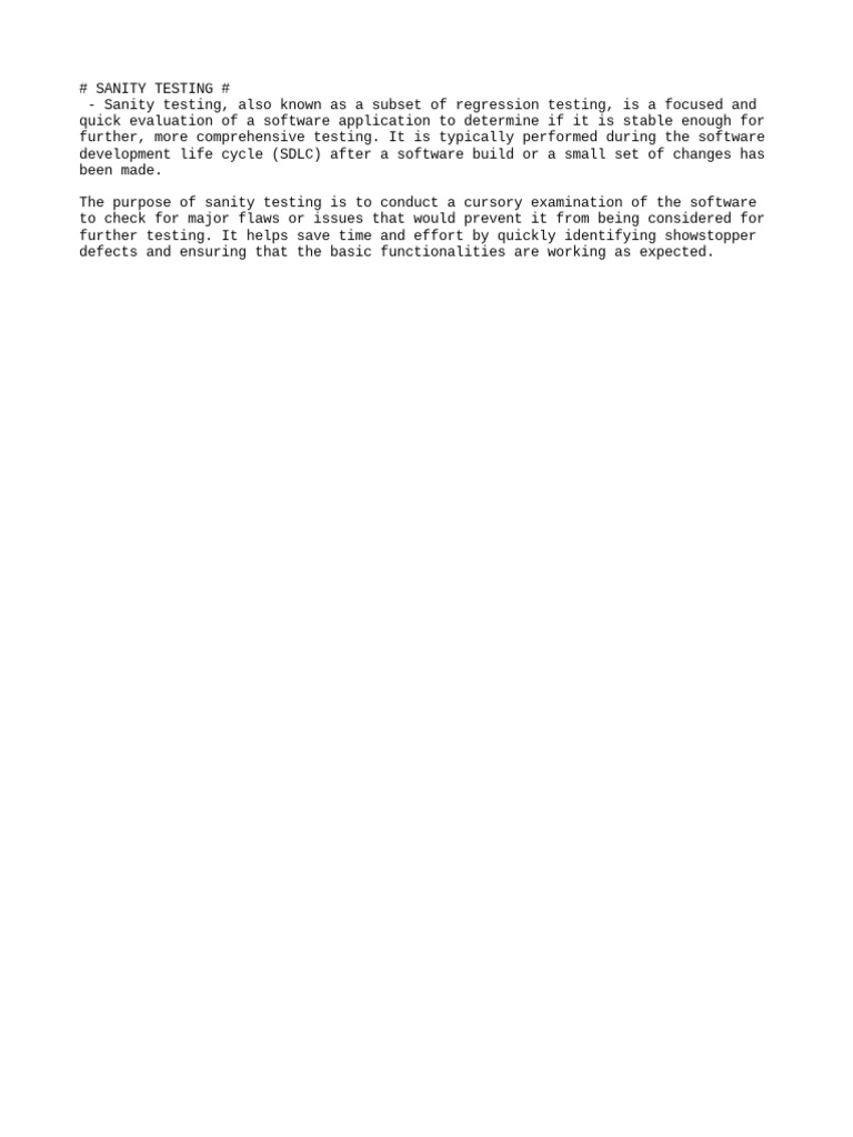 Sanity Testing: Quick Software Evaluation | PDF
