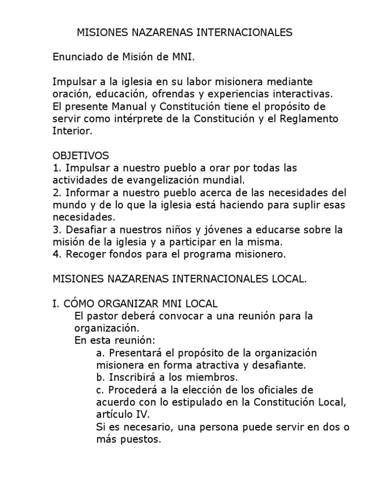 Organización de La Mni | PDF | Oración | Misionero