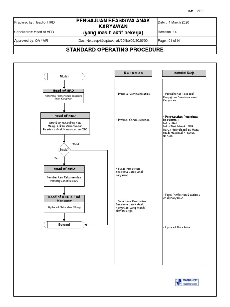 IKB LSPR TD Pengajuan Beasiswa Anak Karyawan Masih Aktif Bekerja | PDF