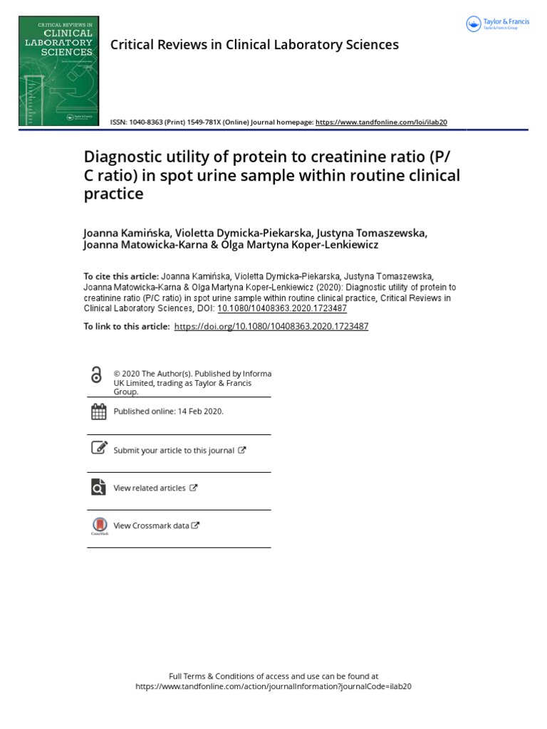 Diagnostic Utility of Protein To Creatinine Ratio | PDF | Chronic ...