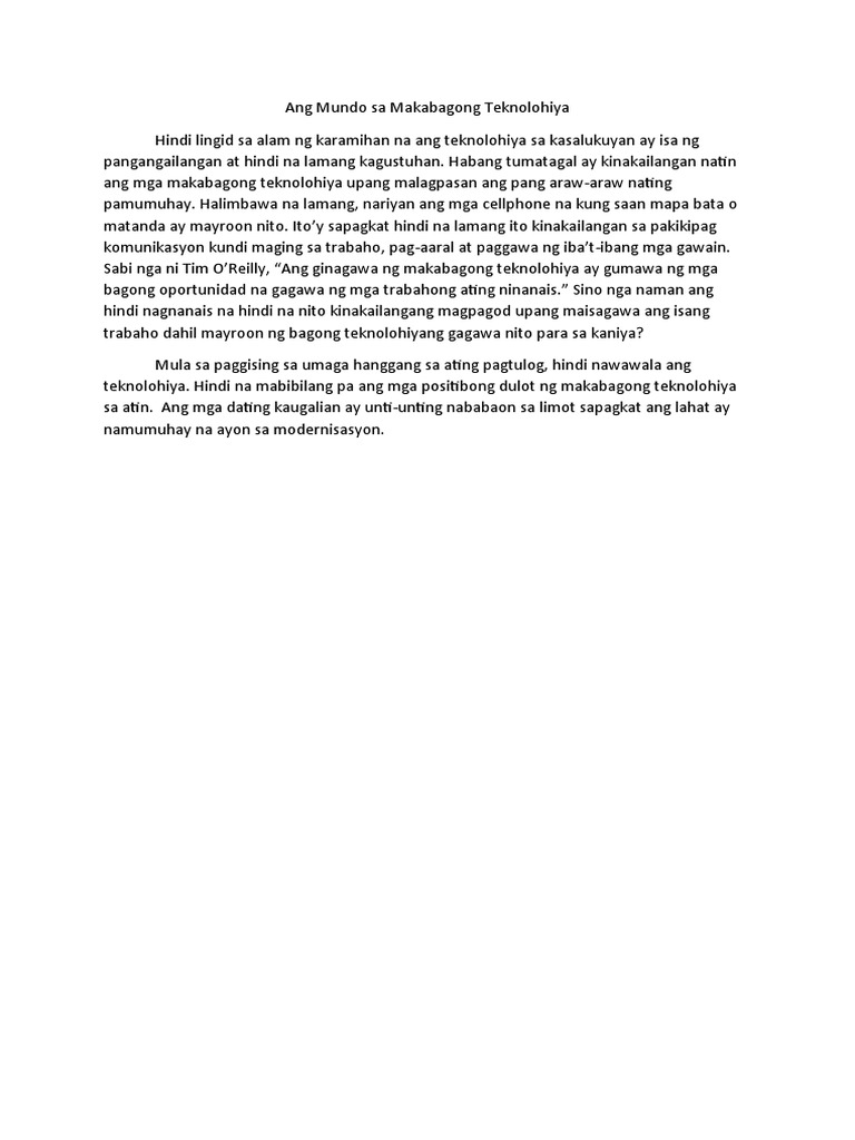 Ang Mundo Sa Makabagong Teknolohiya | PDF