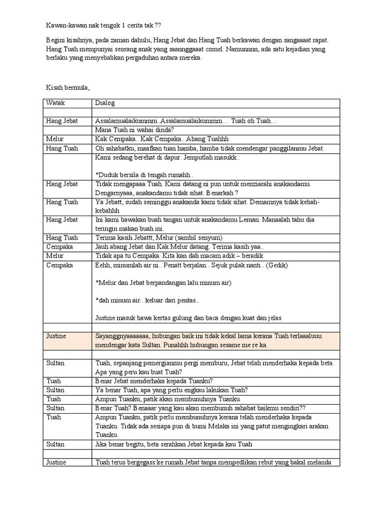 Teks Dialog Jebat Dan Tuah | PDF