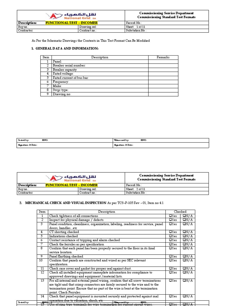 SWGR TR - Functional Test | PDF