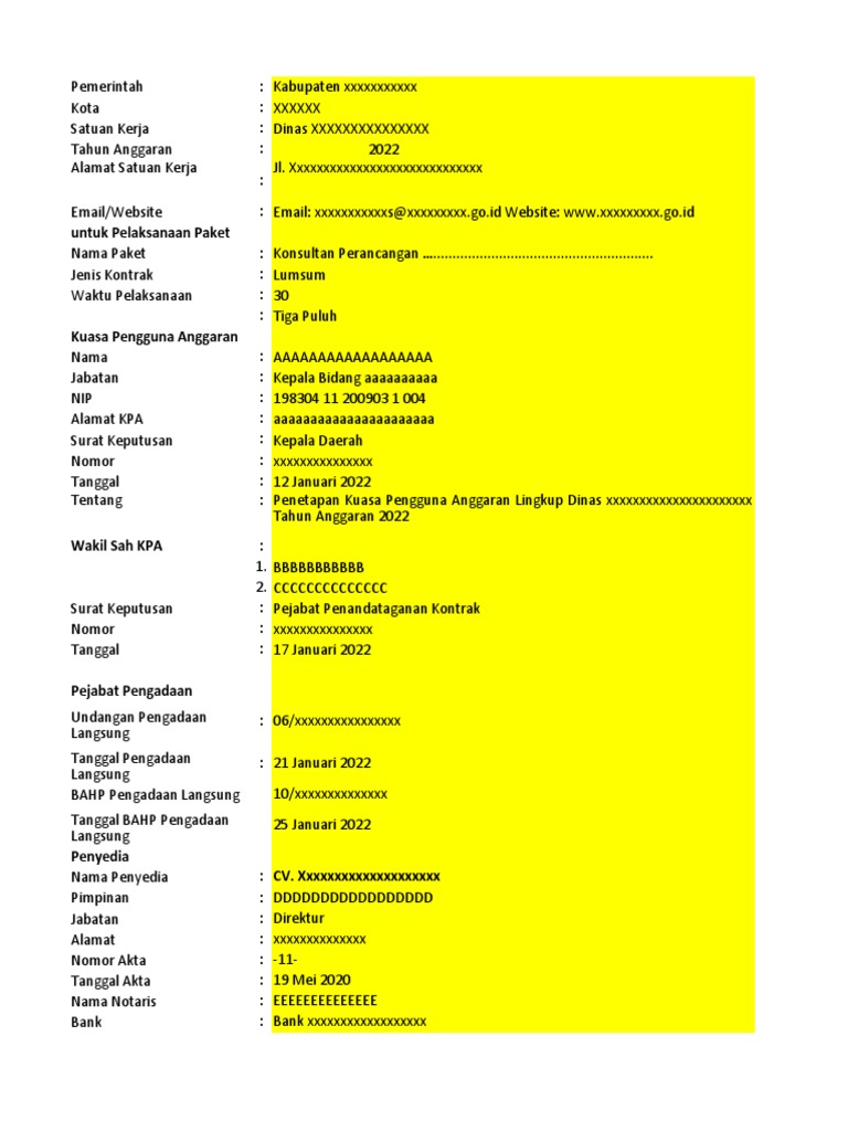 Format SPPBJ, SPK Dan SPMK Jasa Konsultan Konstruksi | PDF ...