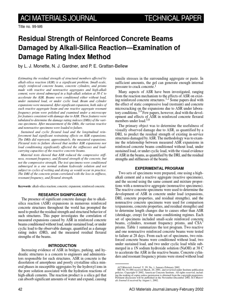 Residual Strength of Reinforced Concrete Beams Damaged by Alkali-Silica ...
