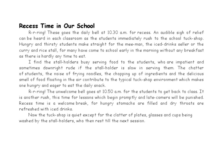 Recess Time in Our School | PDF