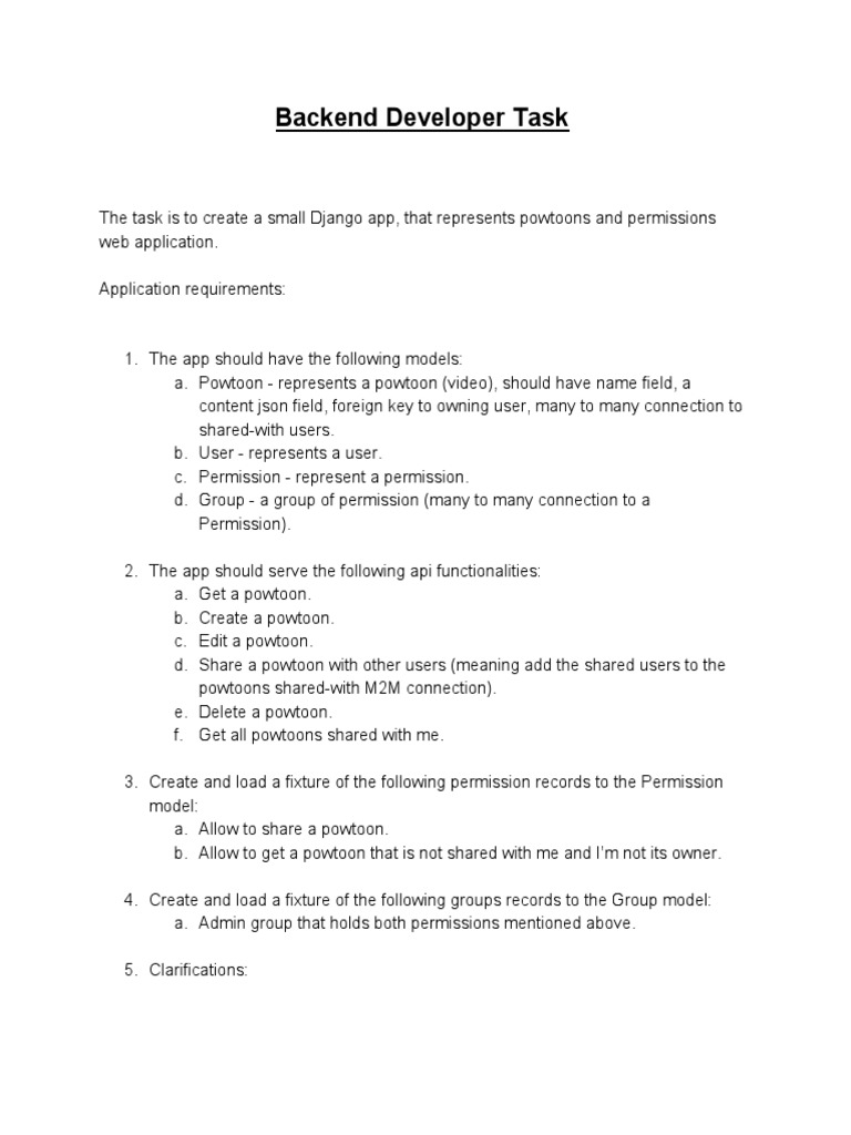 Backend developer - HW task | PDF