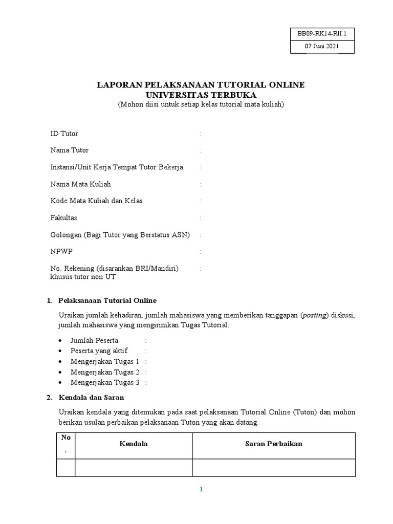 Format Laporan Tuton | PDF