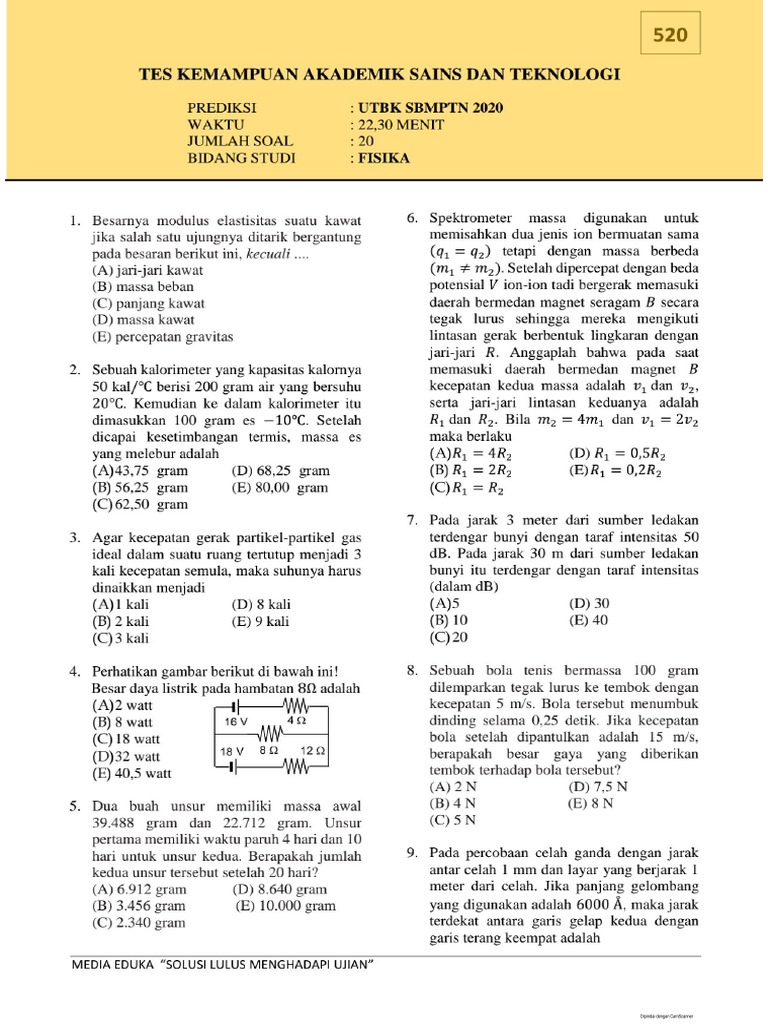 Prediksi UTBK TKA Saintek 2020 - Fisika | PDF