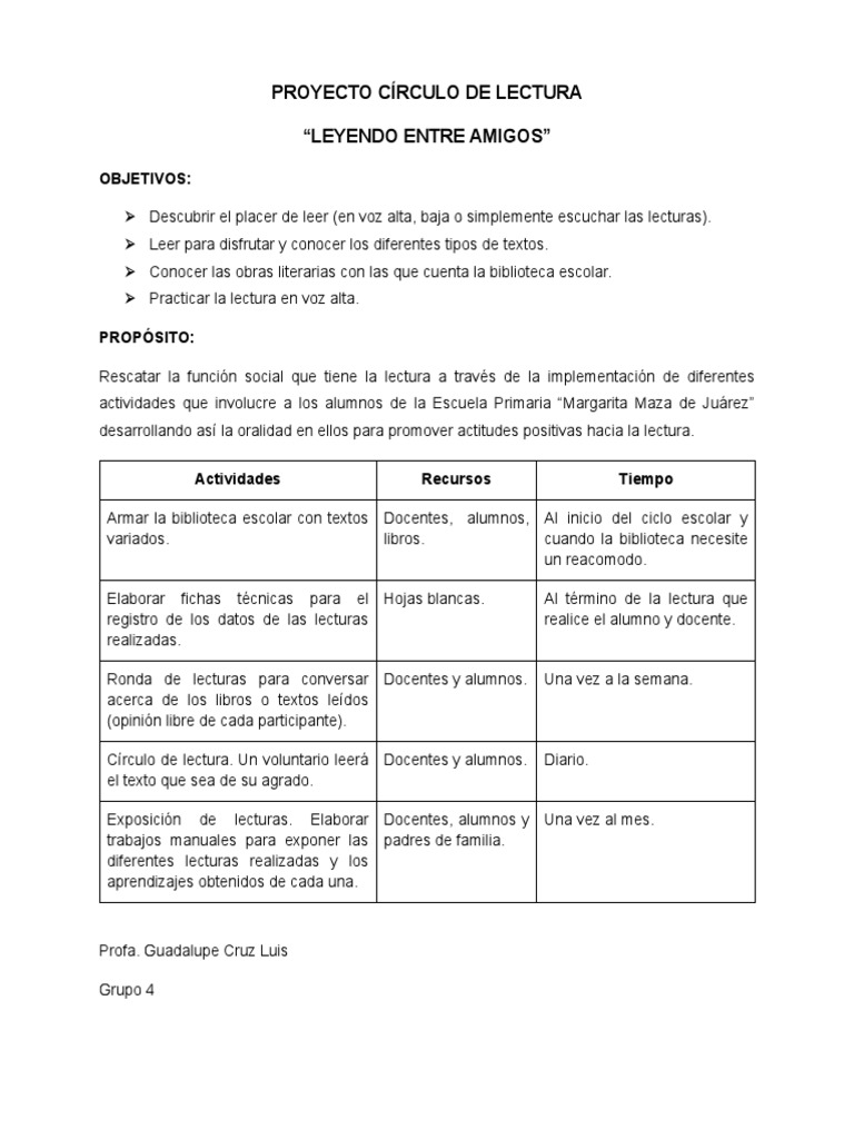 Proyecto Círculo de Lectura | PDF | Artes del Lenguaje y Comunicación