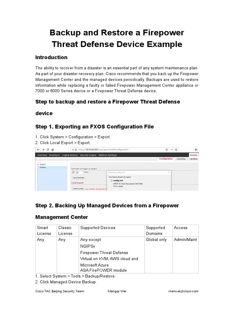Firepower 6.3 Backup and Restore FTD Device Configurations Example-1 | PDF | Backup | Computer File