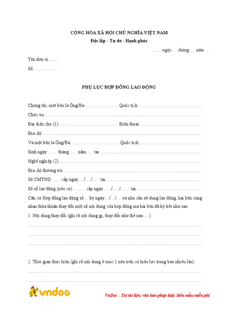 Mau Phu Luc Hop Dong Lao Dong | PDF