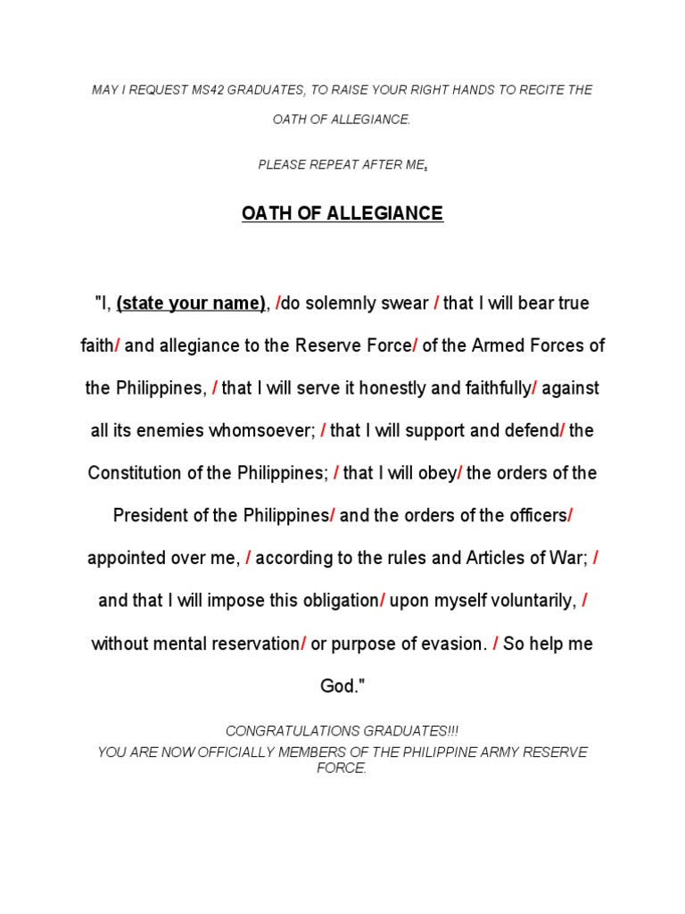 Plvrotc Closing Program:Oath of Allegiance:Recommendation:Acceptance. | PDF