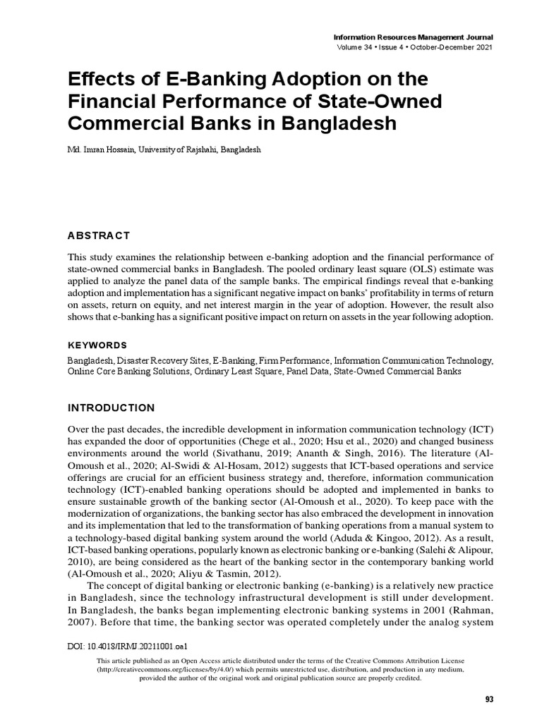 Effects of E Banking Adoption On The Financial Performance of State Owned Commercial Banks in ...