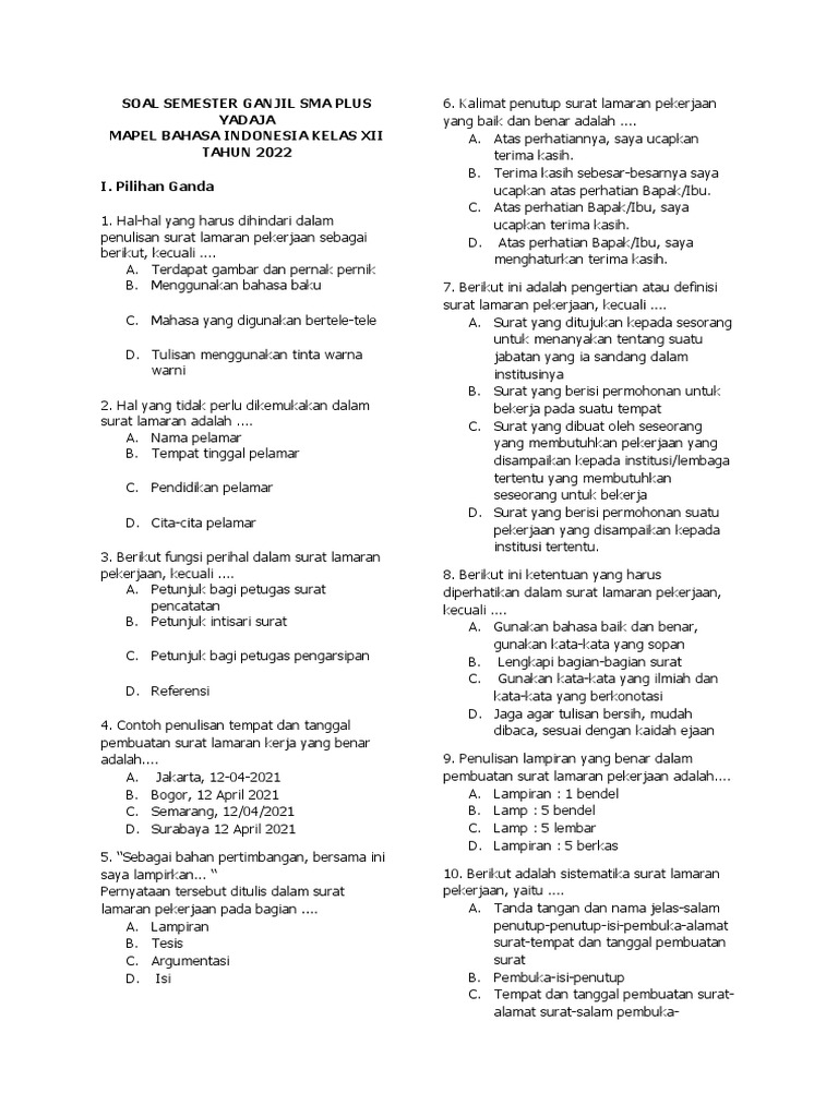 Soal Semester I Bhs Indo Kls Xii | PDF