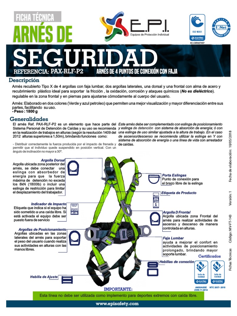 Ficha Tecnica Arnes Epi | PDF | Materiales