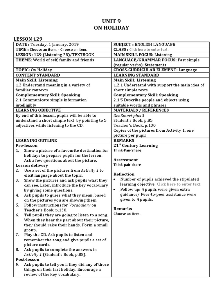 LP Year 3 2019 - Unit 9 | PDF